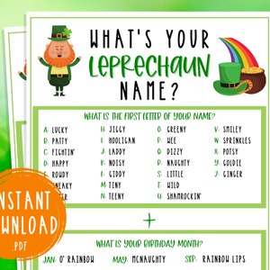 What's Your Leprechaun Name Printable St. Patricks Day - Etsy