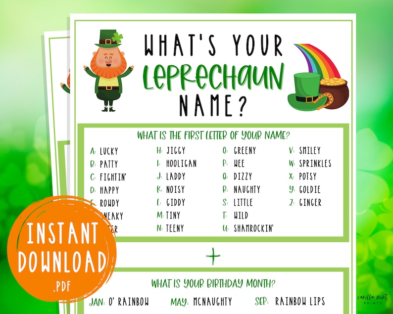 St. Patrick's Day What's Your Leprechaun Name Game | Etsy