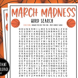 March Madness Word Search Game | Printable March Madness Party Games ...