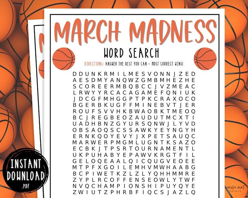 March Madness Word Search Game Printable March Madness Party | Etsy