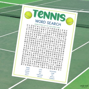 Tennis Word Search Game | Printable Tennis Themed Party Games | Tennis ...