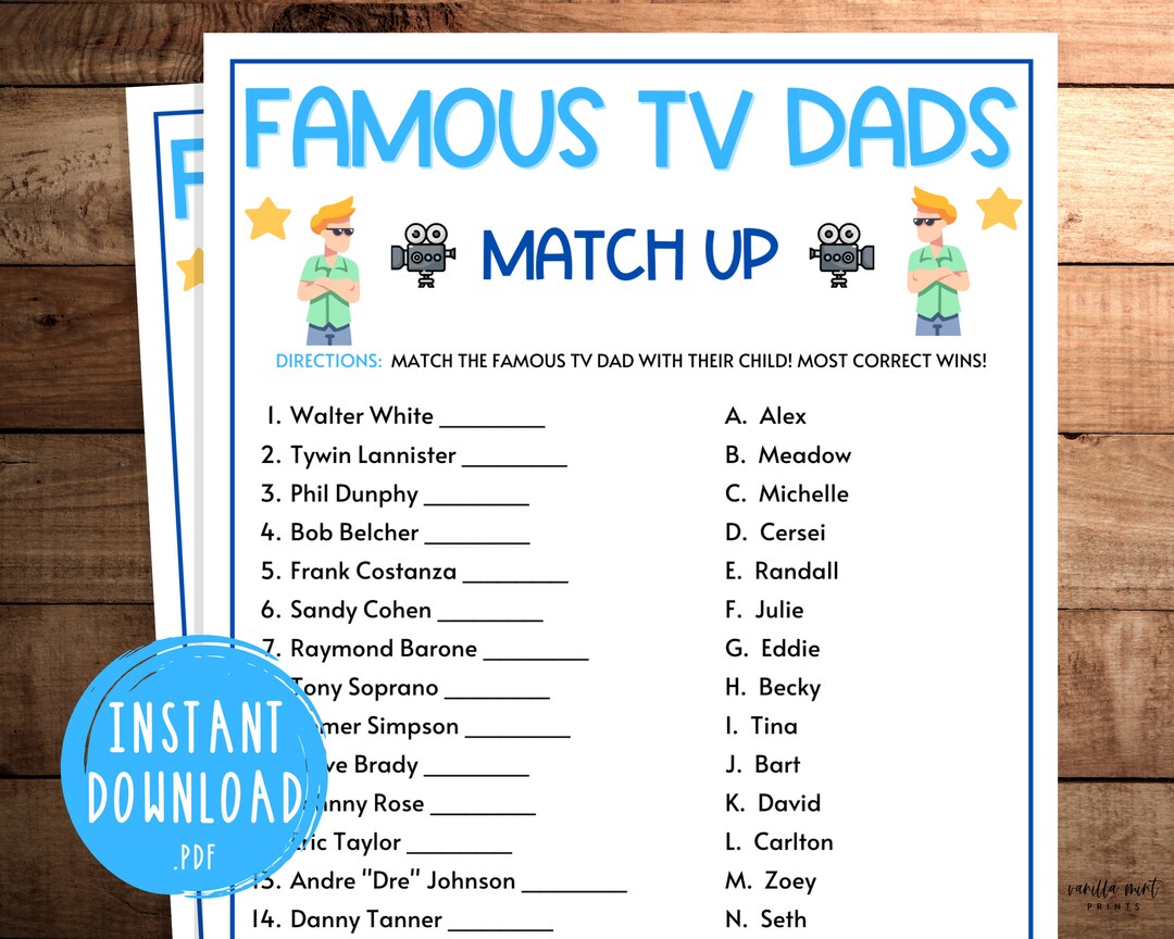 Famous TV Dads Match up Game | Father's Day Games | Word Games With Dad ...