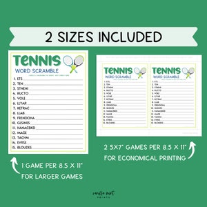 Tennis Word Scramble Game | Printable Tennis Themed Party Game | Games ...