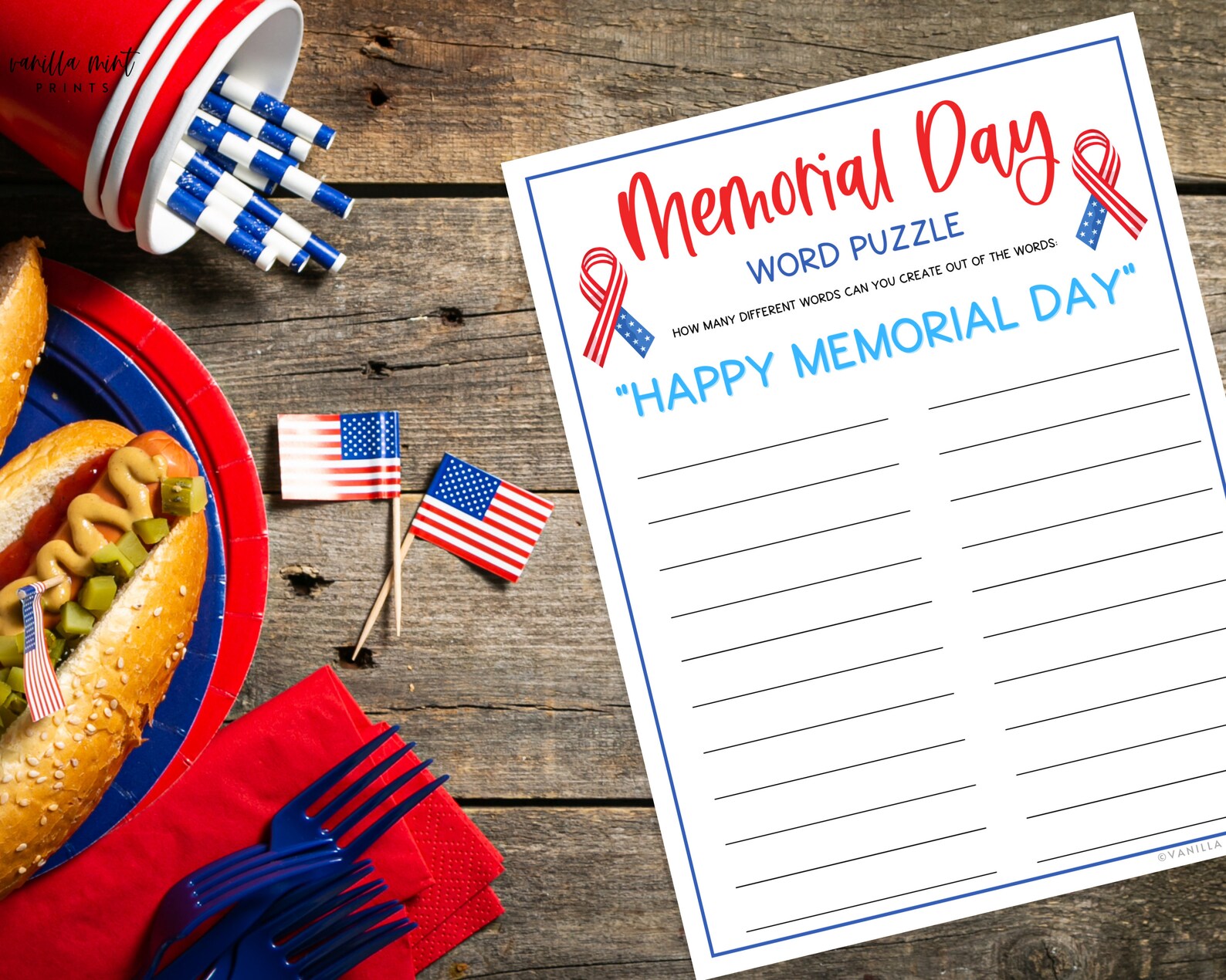 Memorial Day Word Puzzle Game Printable Memorial Day Party - Etsy