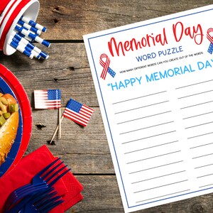 Memorial Day Word Puzzle Game | Printable Memorial Day Party Games ...