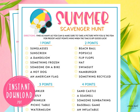 Summer Scavenger Hunt Game Printable Summertime Games | Etsy