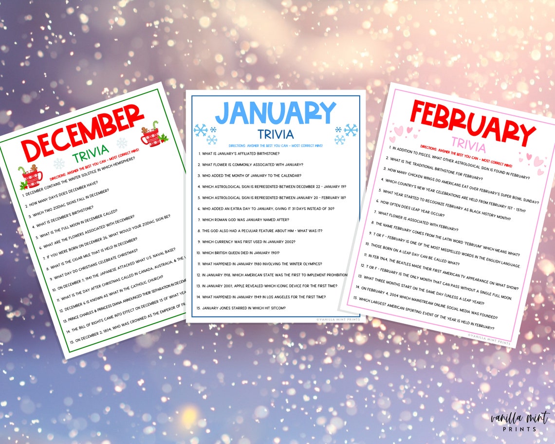 12 Month Trivia Game BUNDLE Printable Month Party Games - Etsy