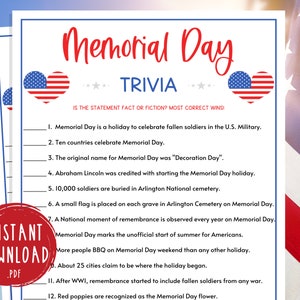 Memorial Day Trivia Game | Printable Memorial Day Party Games | America ...