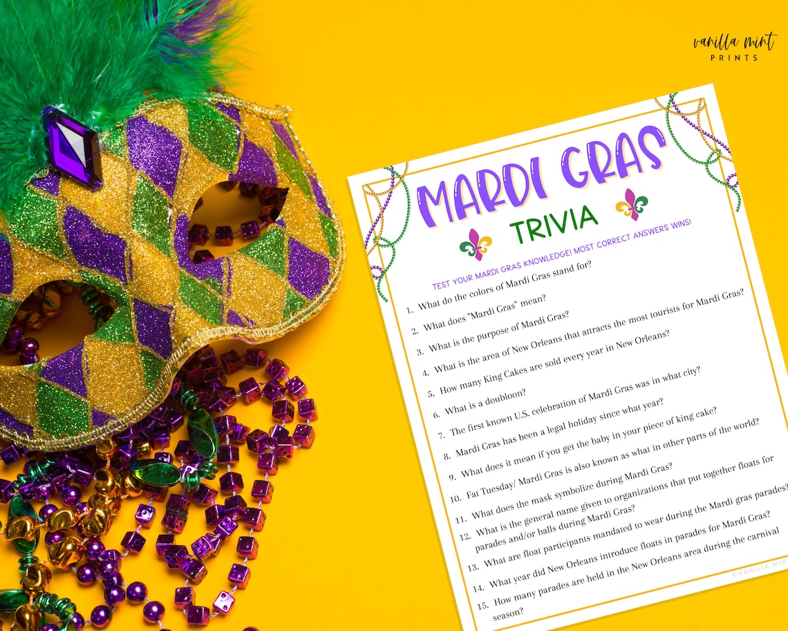 Mardi Gras Trivia Game Fat Tuesday Party Games Carnival | Etsy