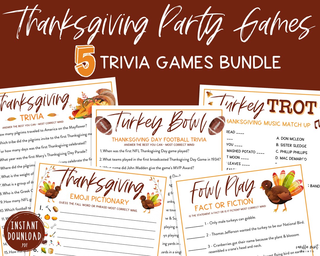 Thanksgiving Trivia Game BUNDLE | 5 Thanksgiving Printable Games ...