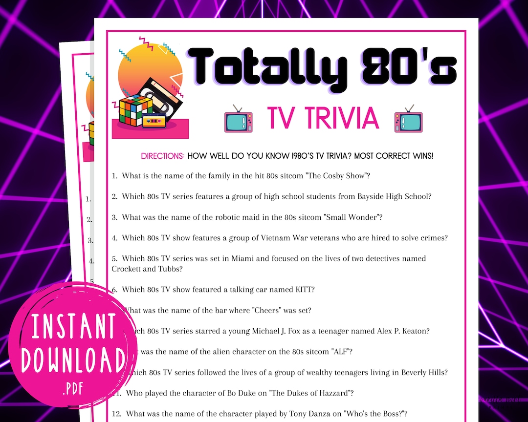 Totally 80's TV Trivia Party Game | Printable 1980s Game | 40th ...