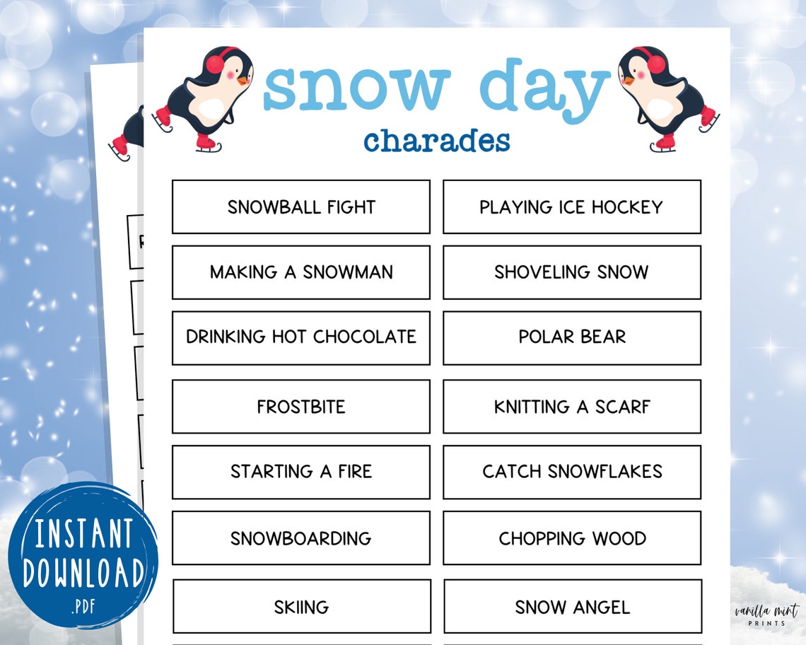 Snow Day Charades Game Fun Printable Winter Game | Etsy