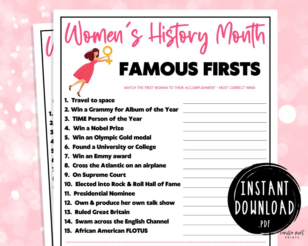 Women's History Month Famous Firsts Trivia Game | Women Empowerment ...