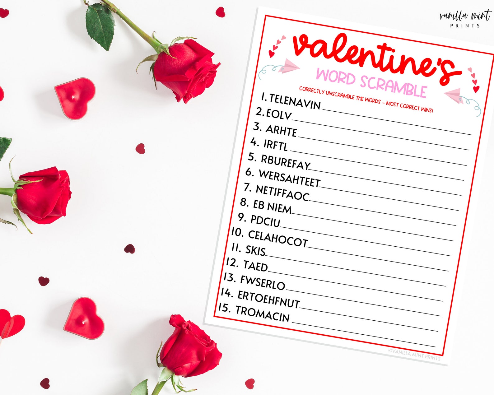 Valentine's Day Word Scramble Game Valentine Printable - Etsy