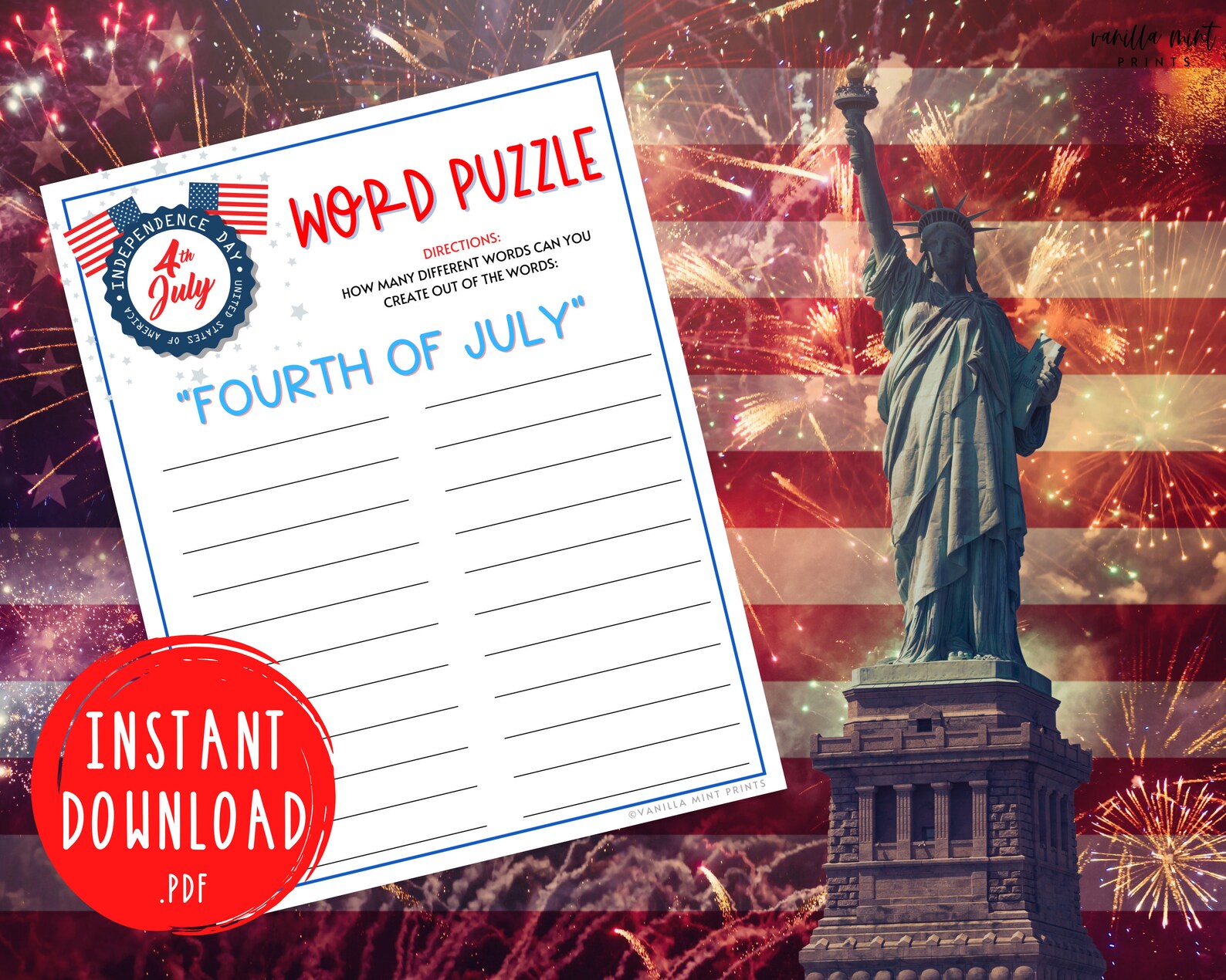 Fourth of July Word Puzzle Game 4th of July Printable Party - Etsy