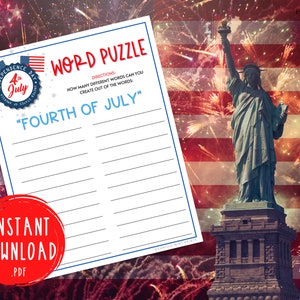 Fourth of July Word Puzzle Game | 4th of July Printable Party Games ...