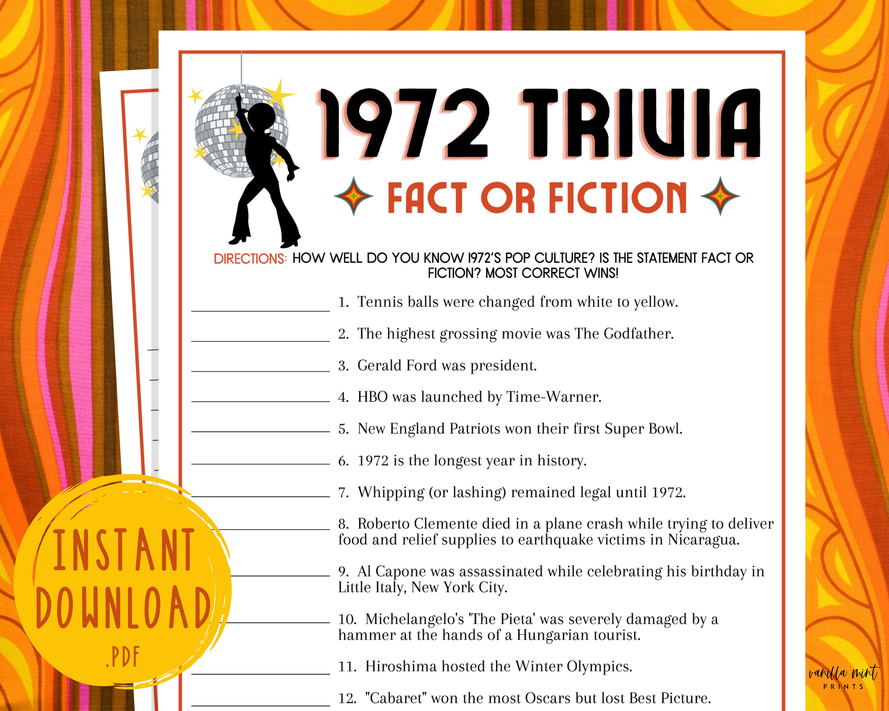 1972 Trivia | 70s Pop Culture Trivia | Fact or Fiction | 50th Birthday ...