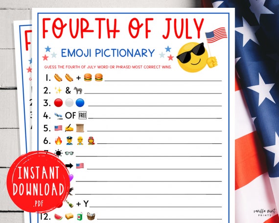 Fourth of July Emoji Pictionary Game 4th of July Printable - Etsy Australia