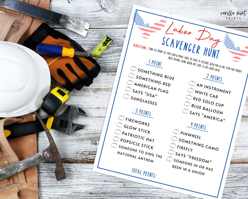Labor Day Scavenger Hunt Game Labor Day Printable Games | Etsy