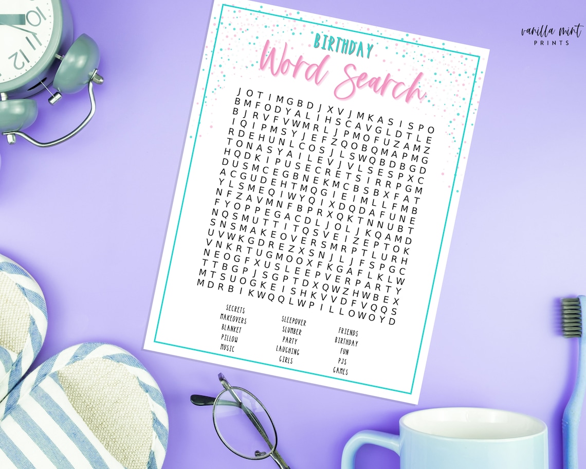 Teen Slumber Party Games Word Search Girls Sleepover | Etsy