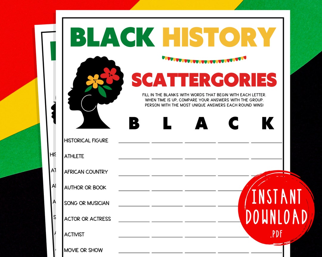 Black History Month Scattergories Game | African American History ...