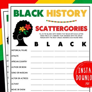 Black History Month Scattergories Game | African American History ...