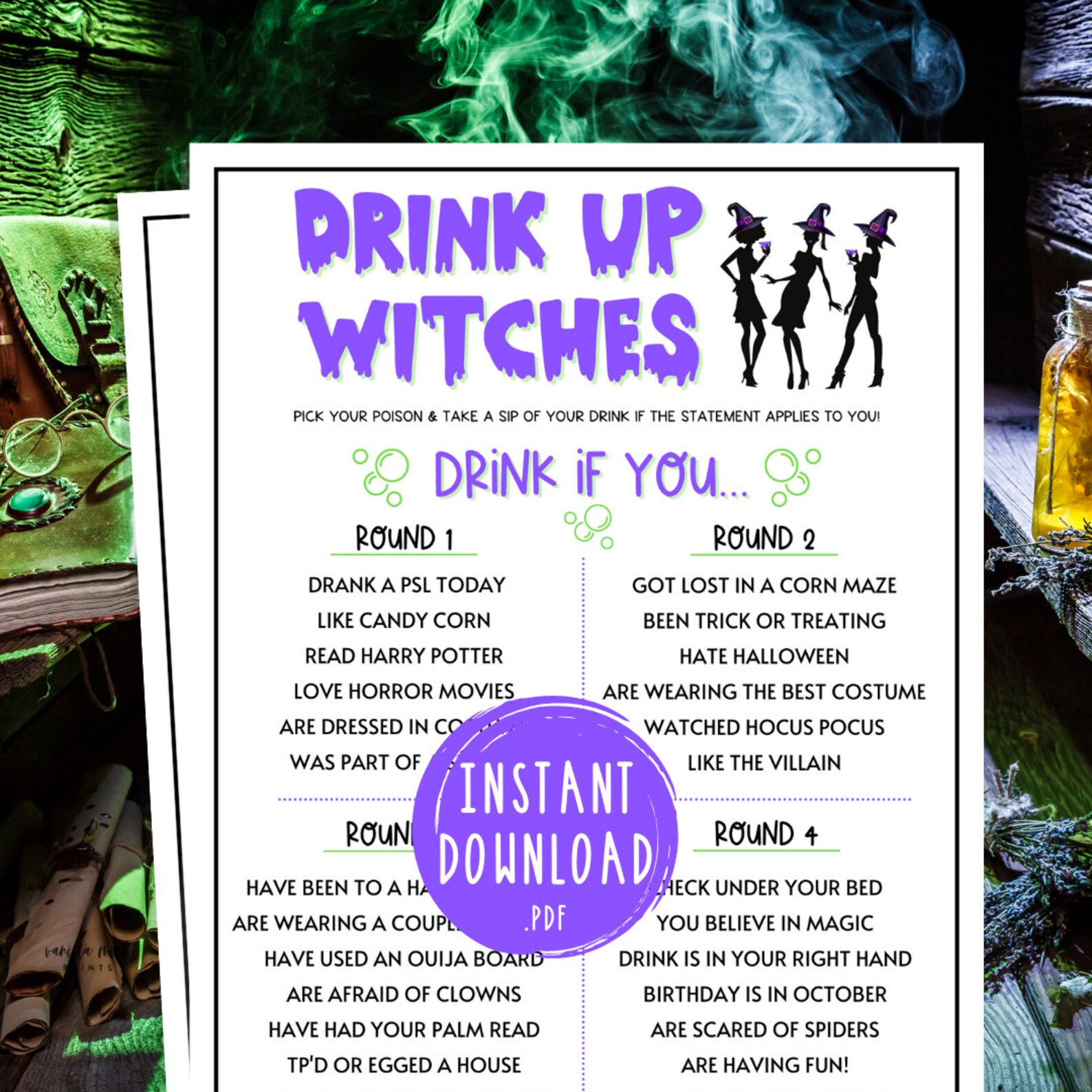 Witches Night Out Drinking Game Drink up Witches Drink If Fun Halloween ...
