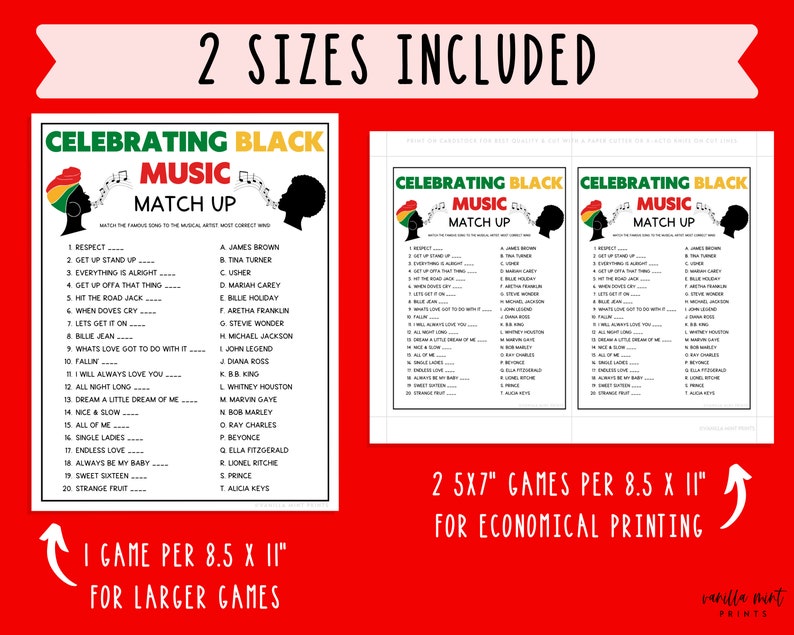 Black History Month Celebrating Black Music Match up Game - Etsy