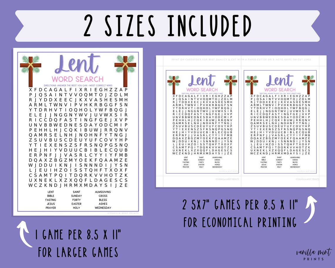 Lent Word Search Lenten Printable Party Games Easter | Etsy