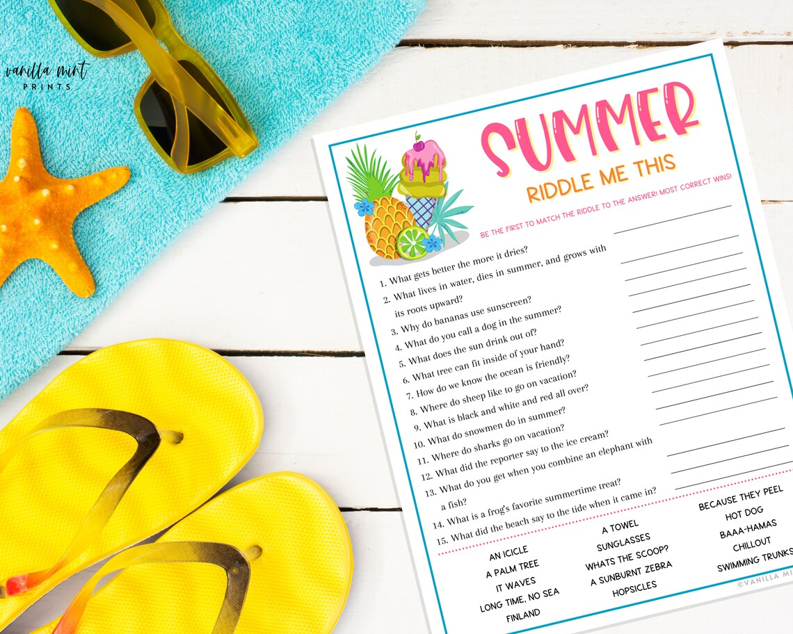 Summer Riddle Me This Game Printable Summertime Games - Etsy