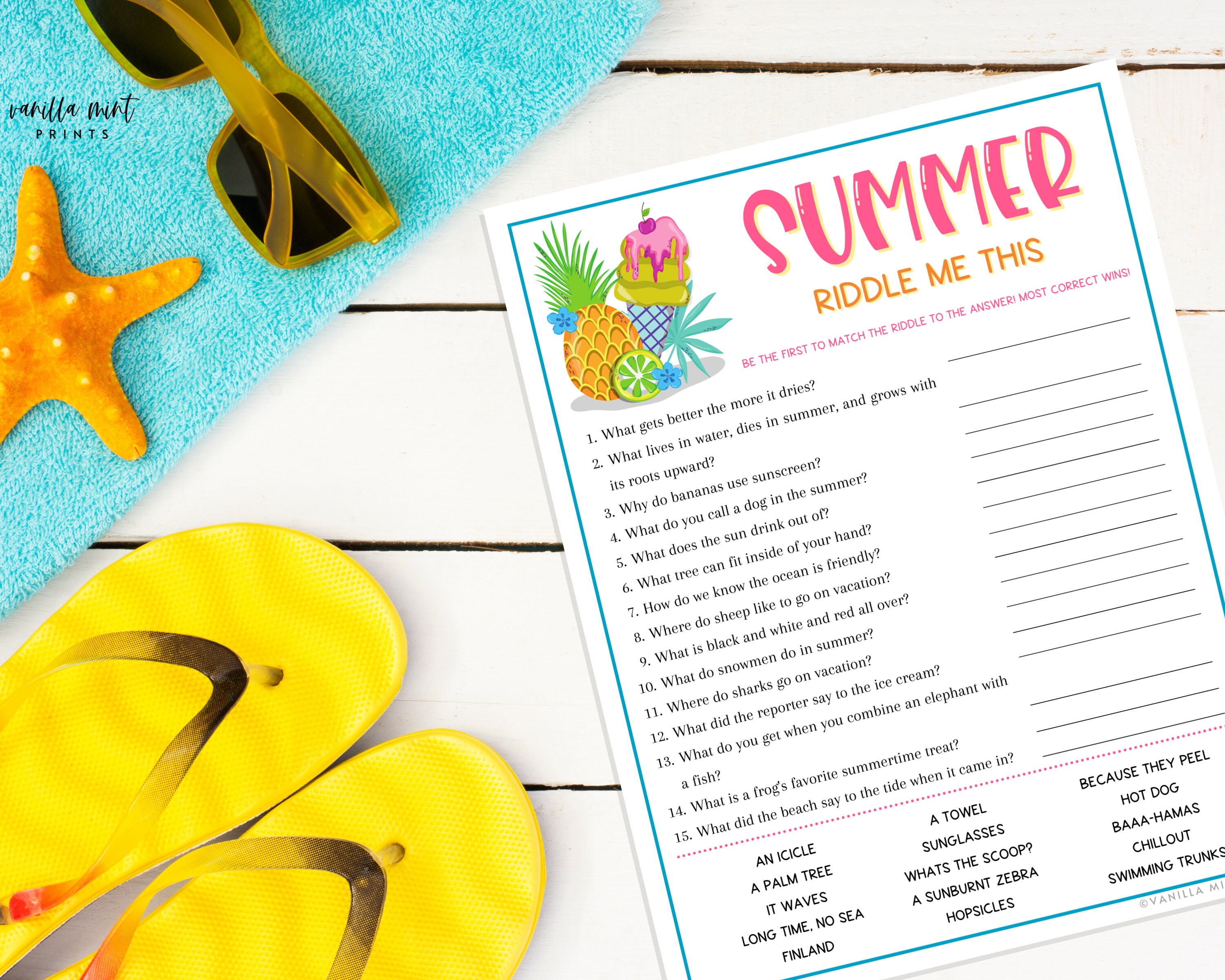 Summer Riddle Me This Game Printable Summertime Games - Etsy