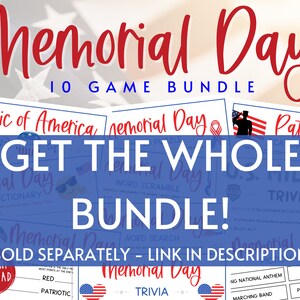 Memorial Day Word Scramble Match up Game | Printable Memorial Day Party ...