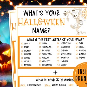 Whats Your Halloween Name Game Halloween Printable Games | Etsy