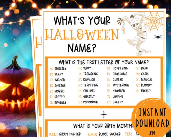 Whats Your Halloween Name Game Halloween Printable Games | Etsy