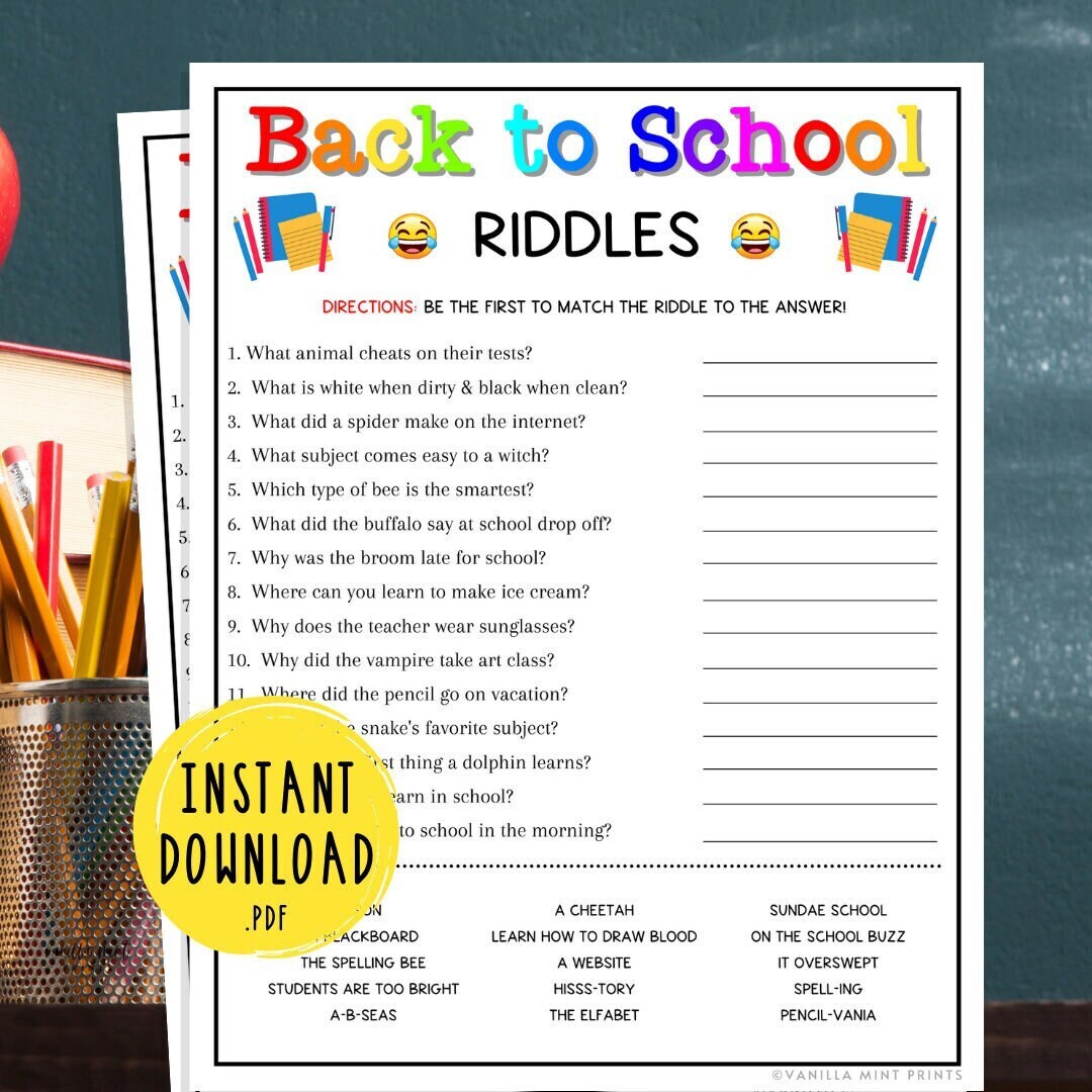 Back to School Game | Riddles | First Day of School Activities | School ...