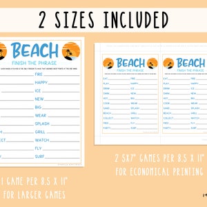 Beach Finish the Phrase Game | Printable Summertime Games | Fun Beach ...