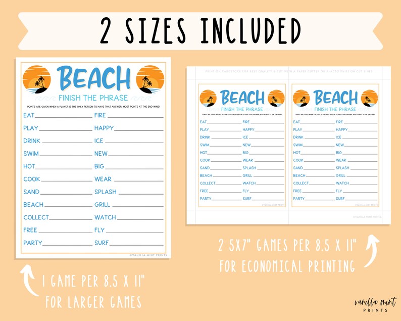 Beach Finish the Phrase Game Printable Summertime Games - Etsy