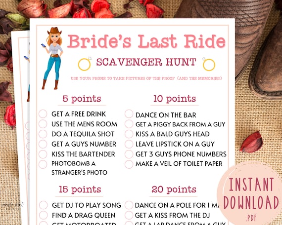 Bride's Last Ride Bachelorette Party Games Scavenger | Etsy
