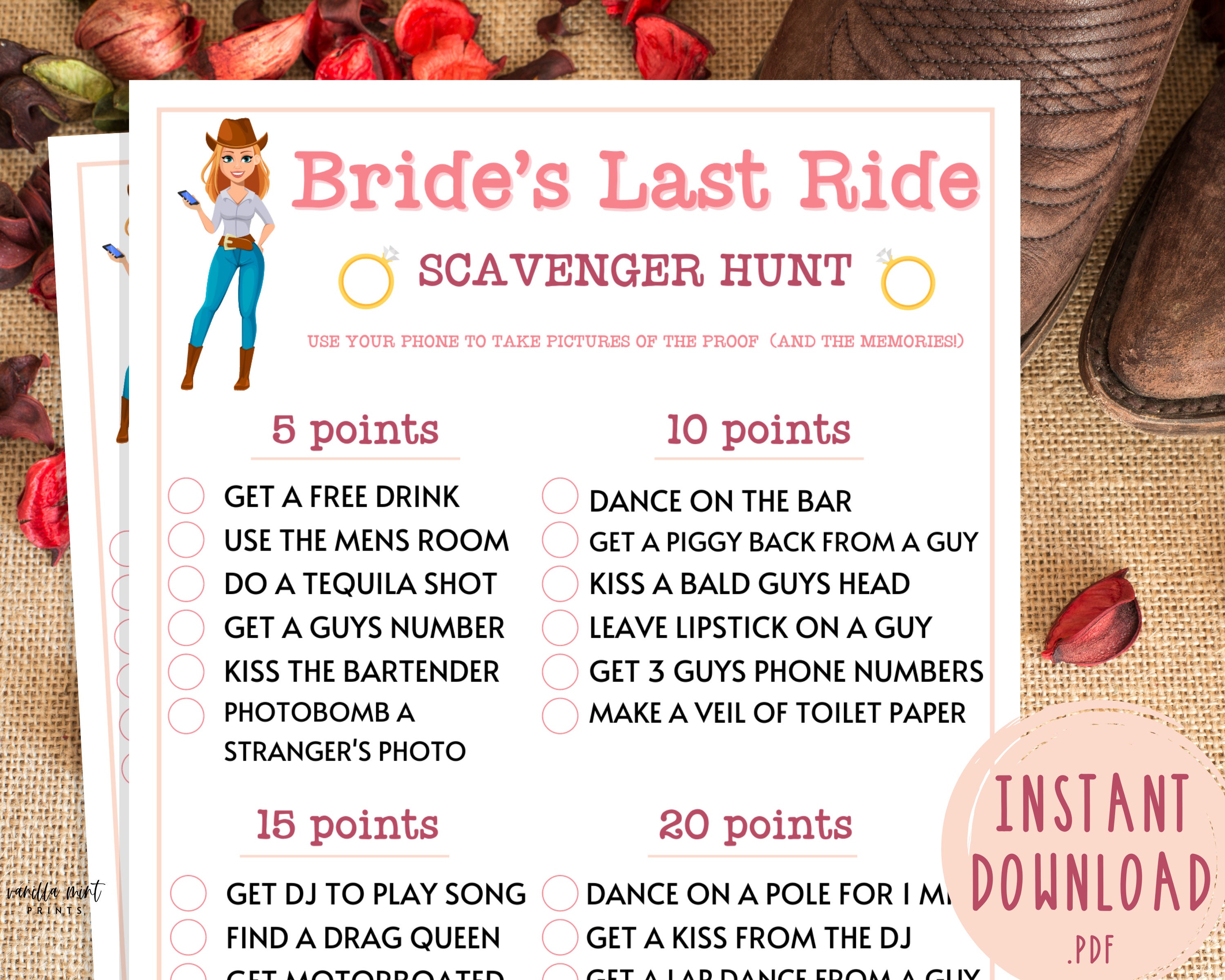 Bride's Last Ride Bachelorette Party Games Scavenger - Etsy