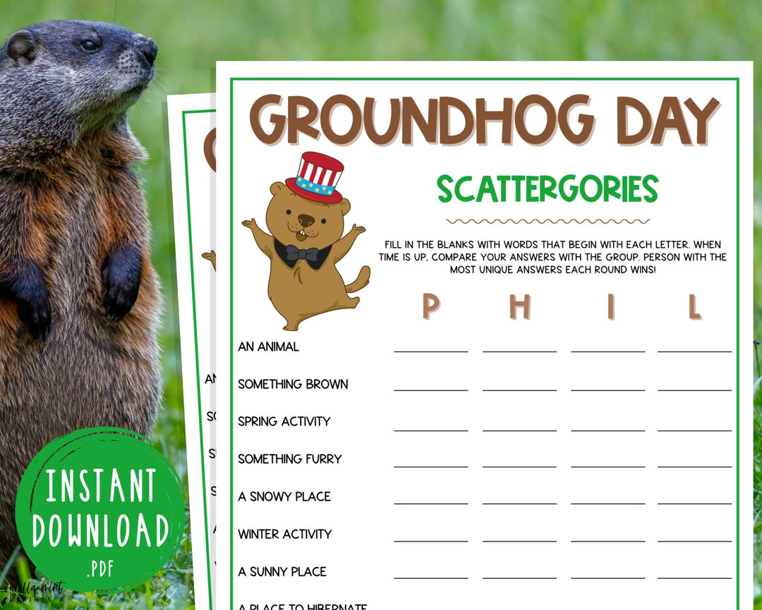 Groundhog Day Scattergories Game | Punxsutawney Phil Printable Games ...