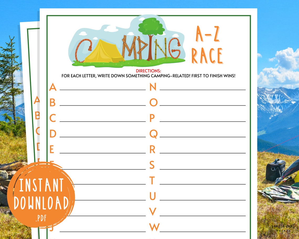 Camping A-Z Race Printable Campground Games Party Games | Etsy