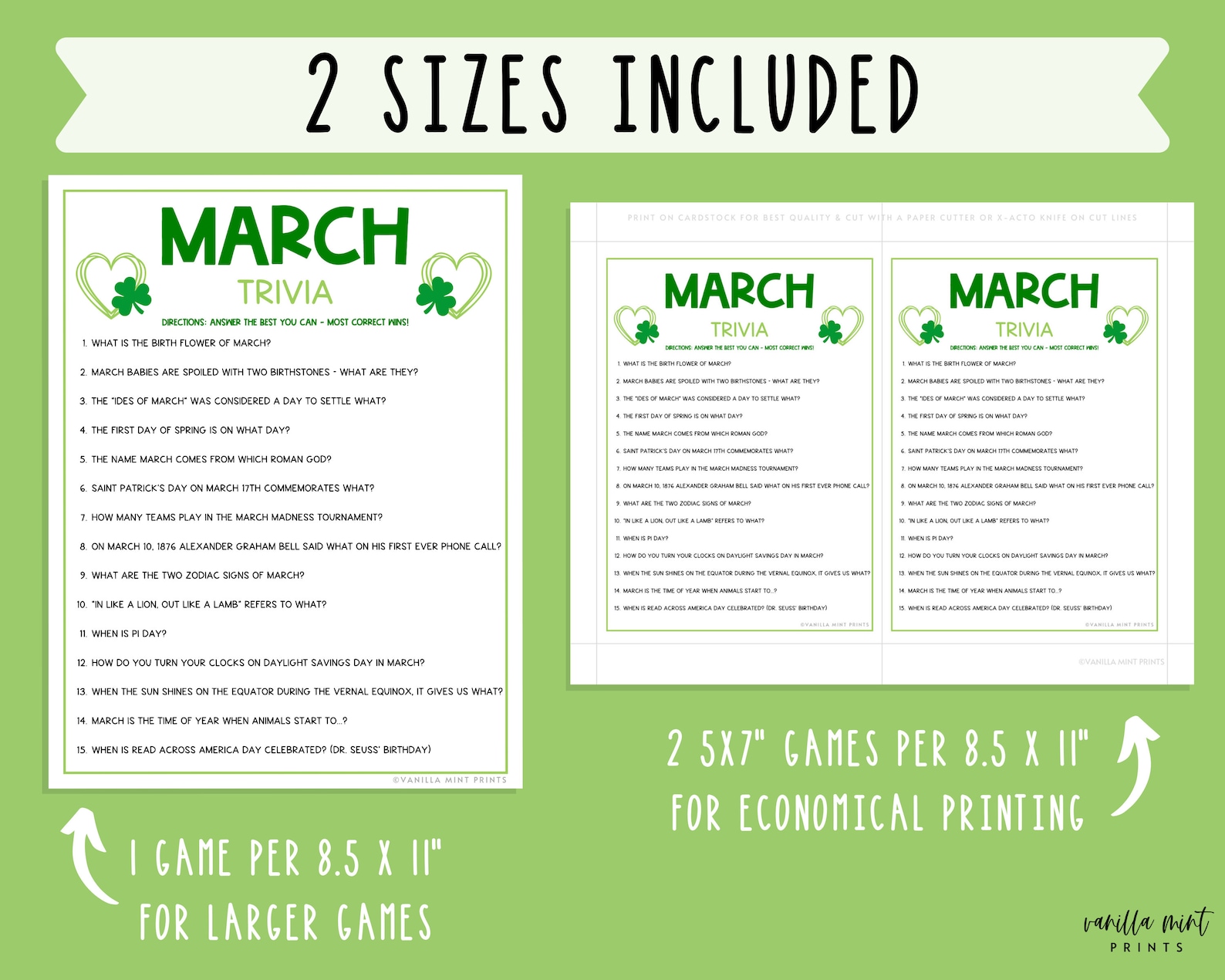 March Trivia Game Printable Month Party Games Springtime Activities for ...