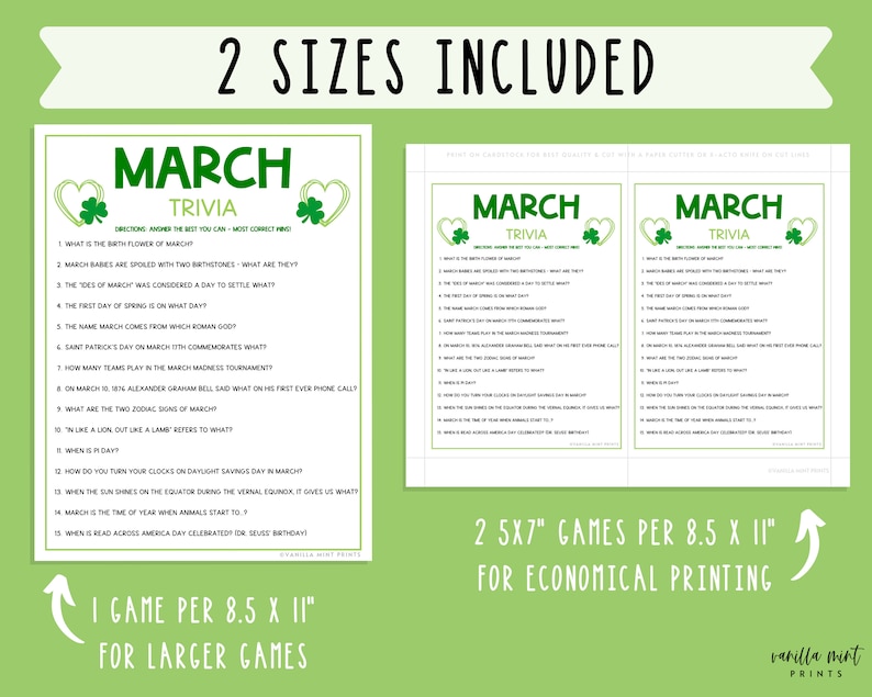 March Trivia Game Printable Month Party Games Springtime | Etsy