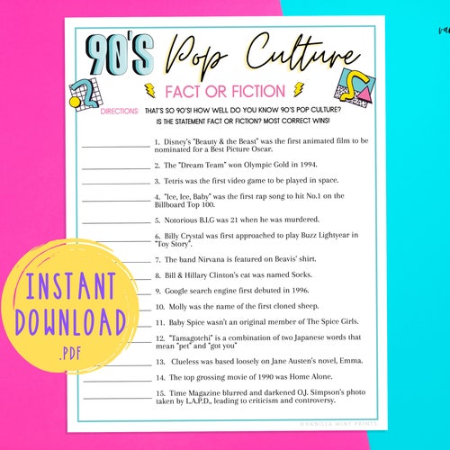 1990's Trivia 90s TV Theme Song Trivia Back to the 90s - Etsy