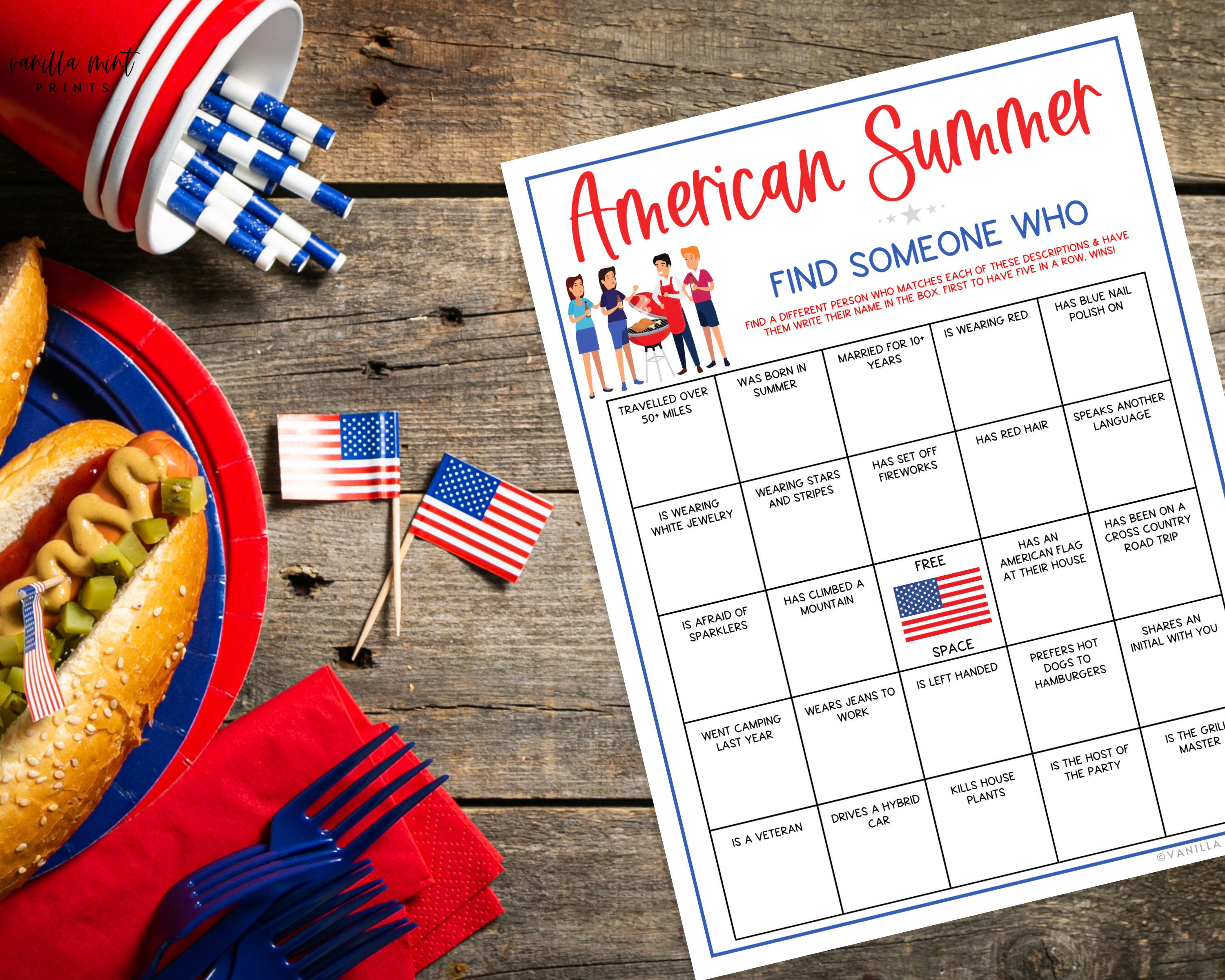 American Summer Find Someone Who Game Printable Memorial Day - Etsy