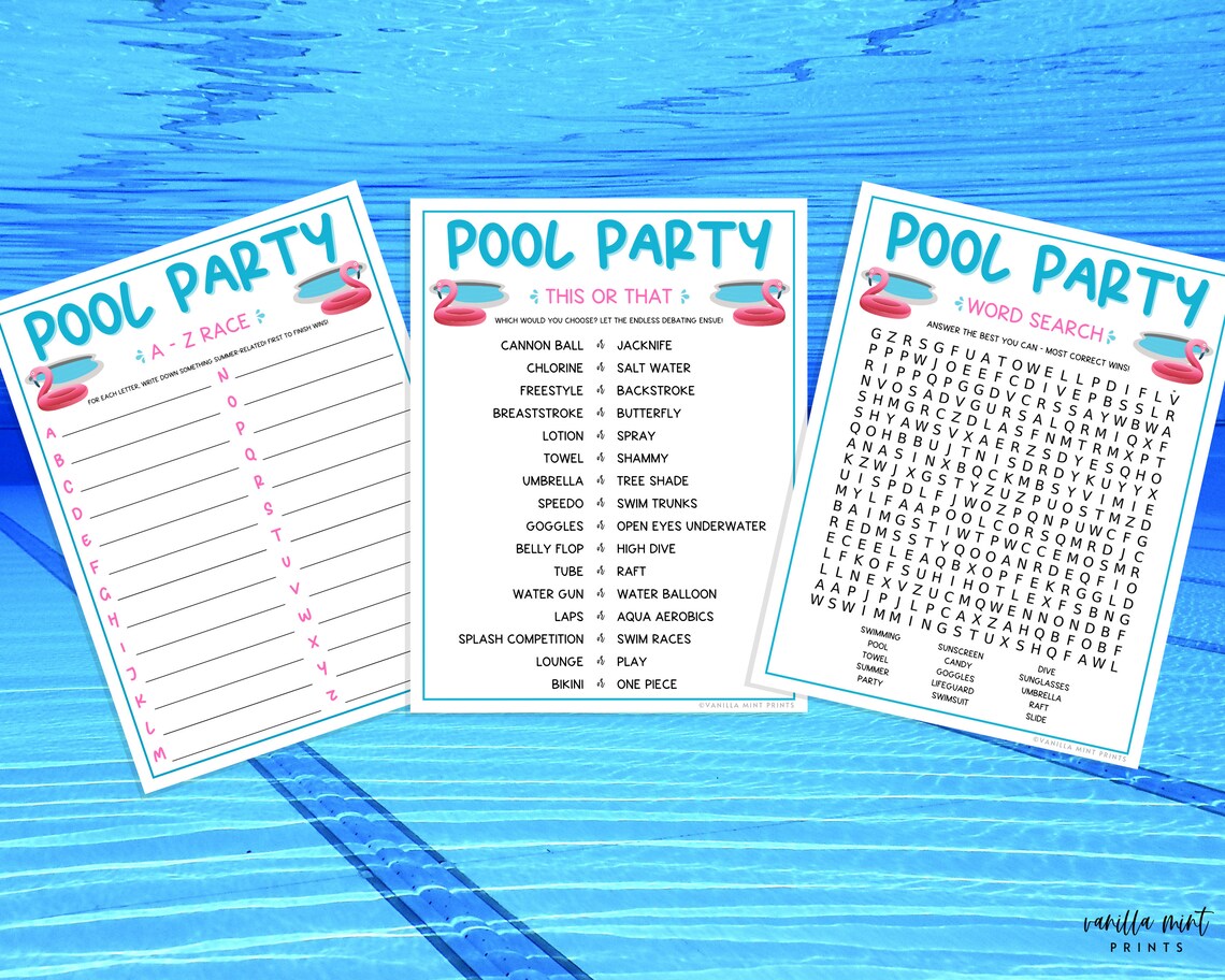 Pool Party 10 Party Game BUNDLE Fun Printable Summertime - Etsy