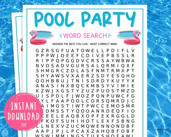 Pool Party Word Search Game Printable Summertime Games Fun - Etsy India