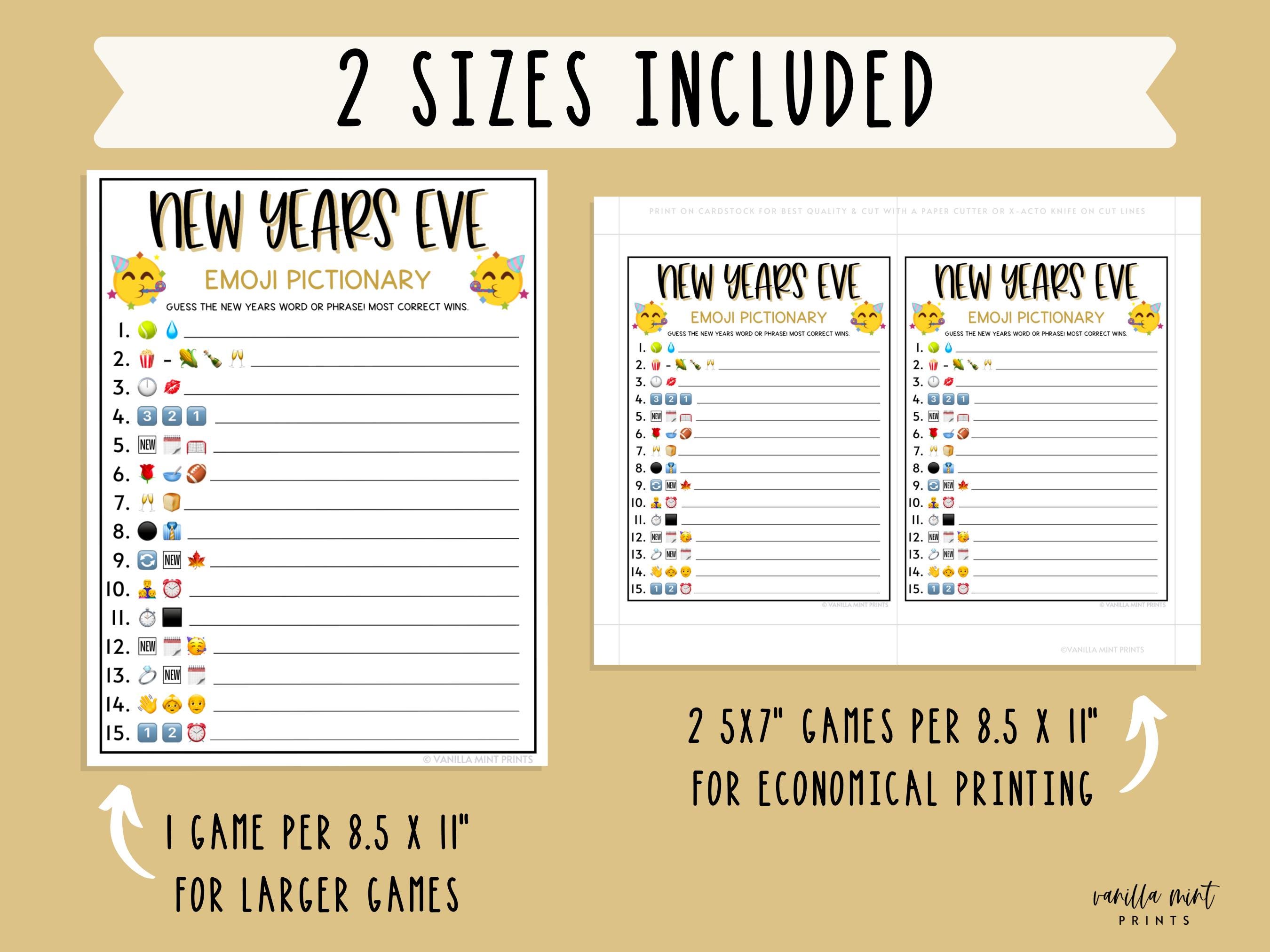 New Years Eve Emoji Pictionary Game Printable Games Fun New Years Eve ...