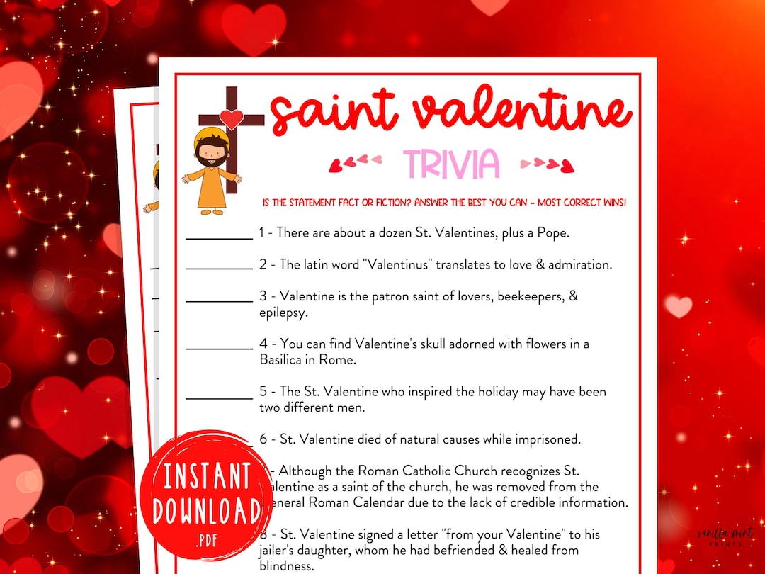 Valentine's Day Saint Valentine Trivia Game | Valentine Printable Games ...