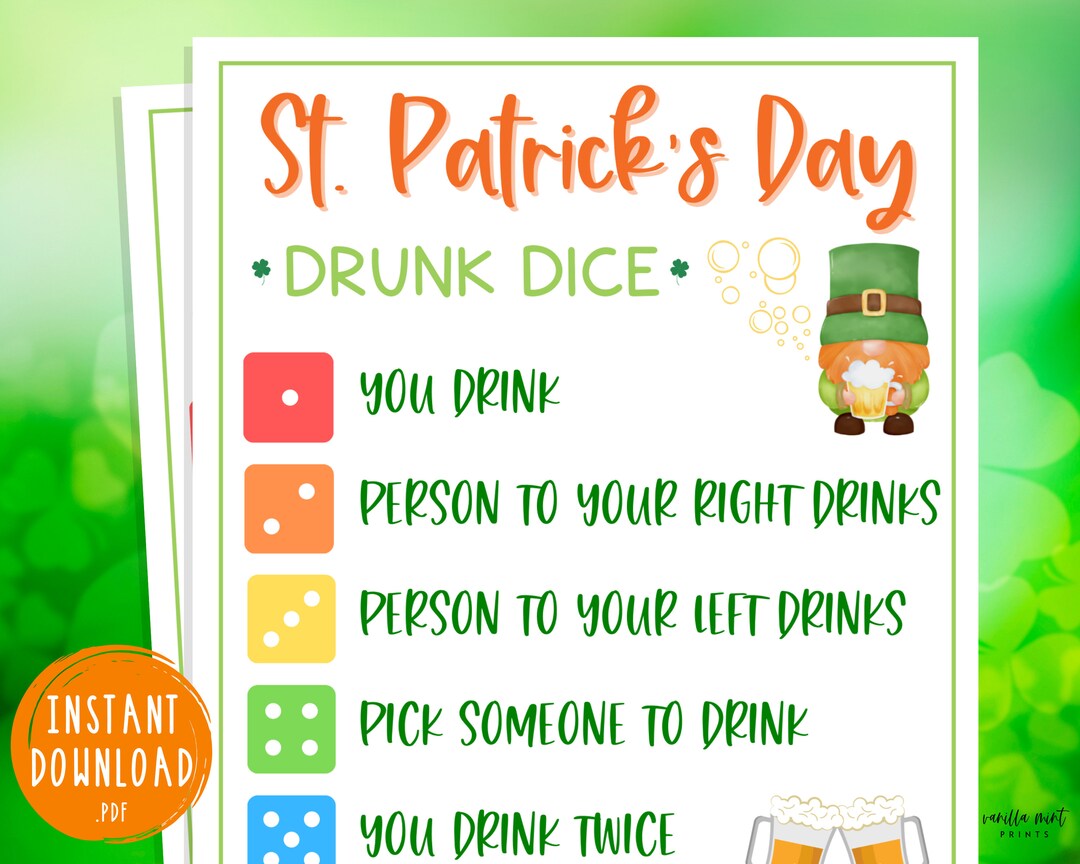St. Patrick's Day Drunk Dice Game | Bar Crawl Games | Adult Drinking ...